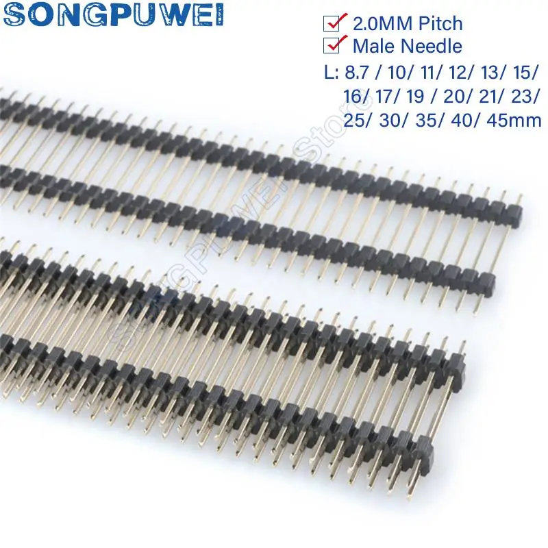 10PCS-2-0mm-Double-plastic-Single-Double-Row-Male-40P-PCB-Board-Pin ...