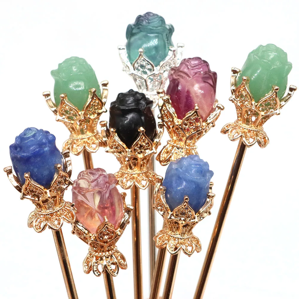 Natural-Gemstone-Rose-Vintage-Hair-Sticks-Hairwear-Healing-Crystal ...
