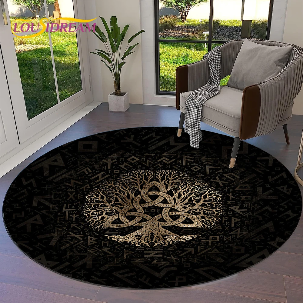 Tree of Life Viking Yggdrasil Valknut Round Carpet Rug for Living Room ...