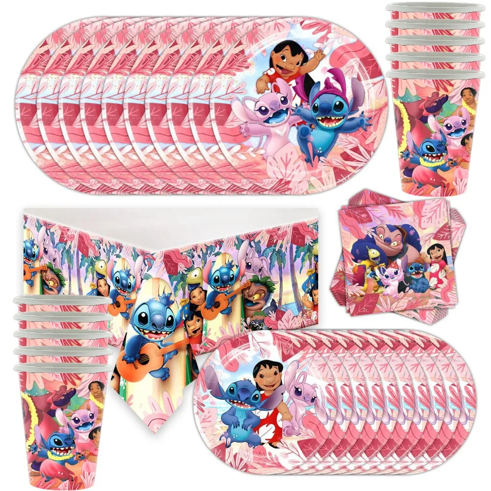 Disney-Stitch-Birthday-Party-Decorations-Disposable-Tableware-Set-Pink ...