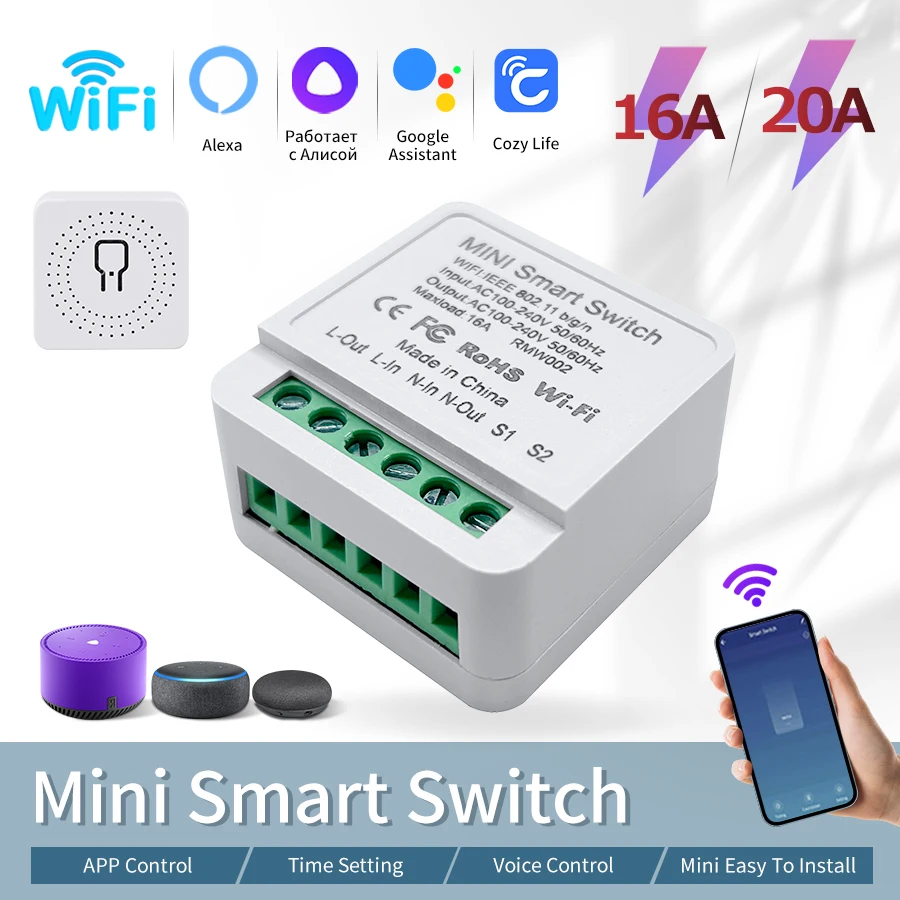 16A-Mini-WiFi-Smart-Switch-Cozylife-APP-Remote-Control-20A-2-Way-Relay ...