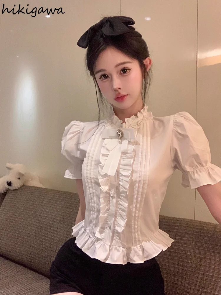 Summer-Women-Blouses-Preppy-Style-O-neck-Puff-Sleeve-White-Shirts-2023 ...