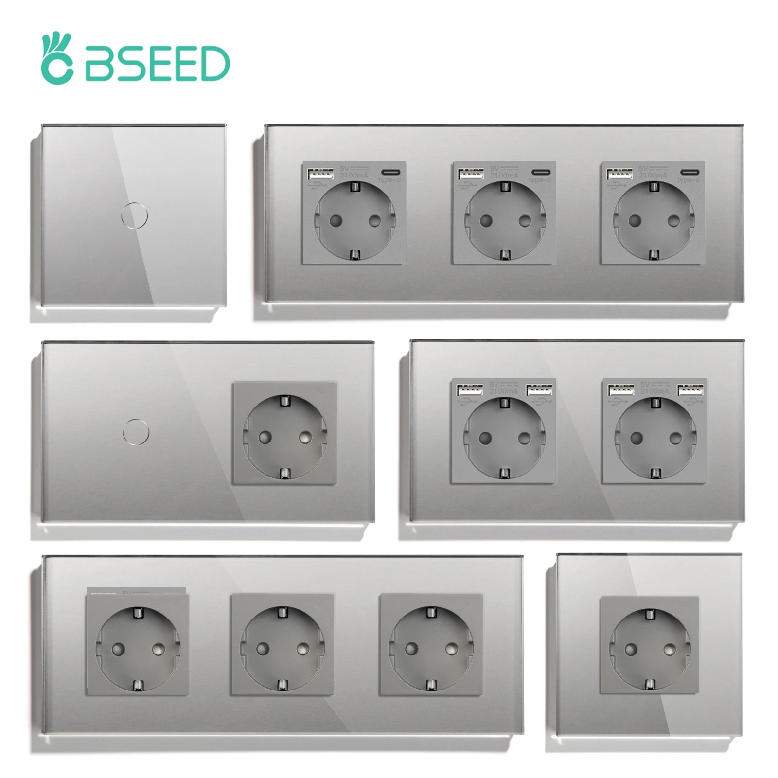 BSEED-Touch-Schalter-Mit-EU-Power-Steckdose-Grau-F-hrte-Wand-Licht ...