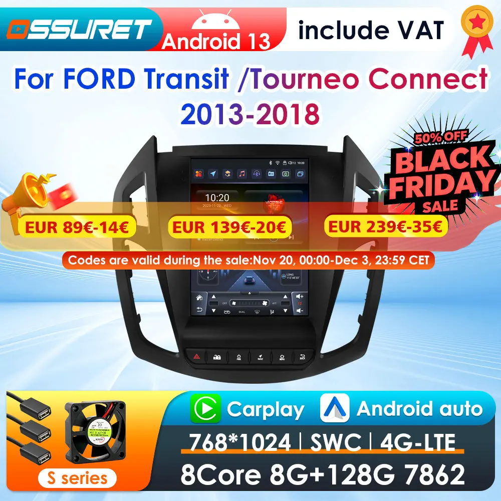 360Camera 9.7inch 2 DIN Android 13 Car Radio for FORD Transit /Tourneo ...