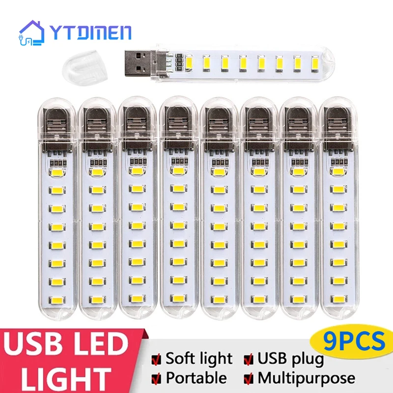 USB LED 램프 미니 휴대용 3/8LED 책 빛 5V 전원 3000K 7000K 독서 밤 빛 PC 노트북 모바일 보조베터리| | - AliExpress