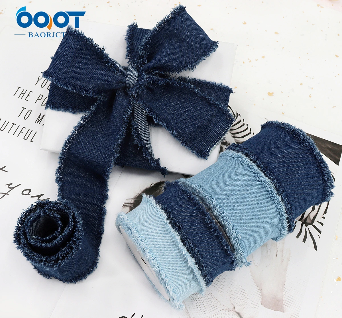 Denim-Blue-Ribbon-Handmade-Fringe-Frayed-Fabric-Cloth-for-Wedding ...