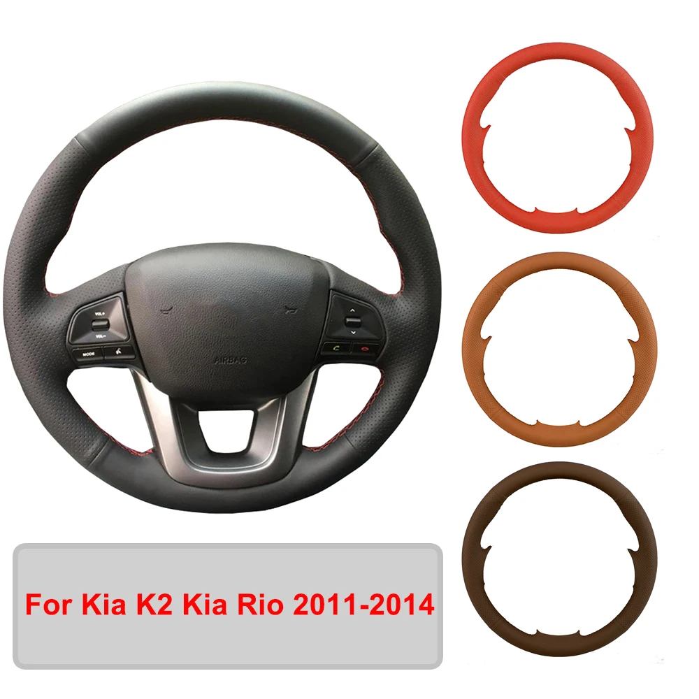 Hand-stitched-Artificial-Leather-Car-Steering-Wheel-Cover-For-Kia-K2 ...