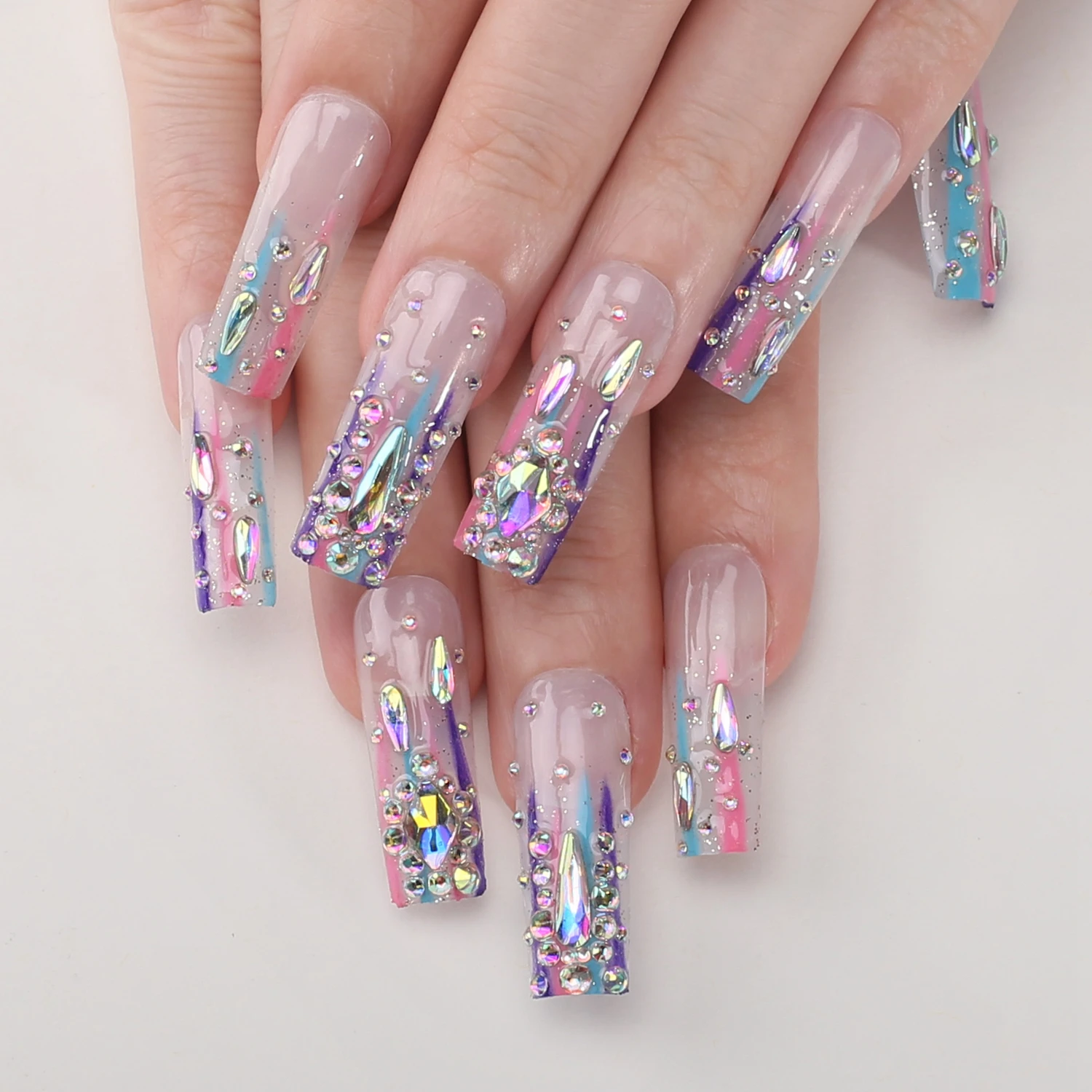 Clear Pink Glitter Acrylic Nails