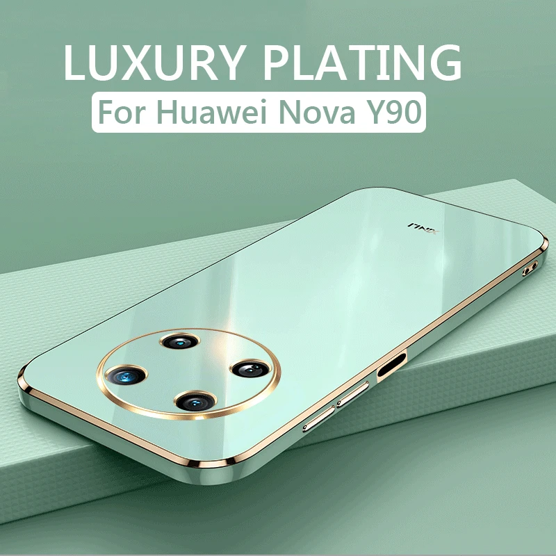 Luxury Square Plating Phone Case On For Huawei Nova Y90 ShockProof Soft TPU Silicone Back Cover