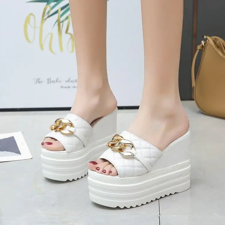 12cm-Super-High-Heels-Women-Slippers-Metain-Chain-Height-Increasing ...