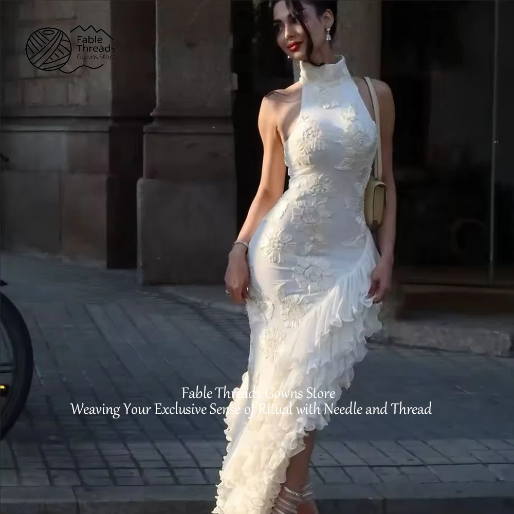 FableT Sleeveless Halter Neck Mermaid Prom Dresses 2025 Embroidery ...