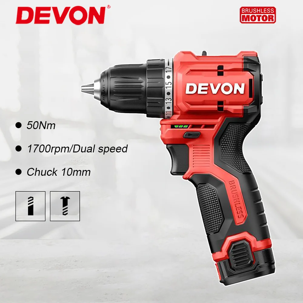 DEVON-5208-Wireless-Electric-Drill-Rechargeable-Brushless-12v-50Nm ...