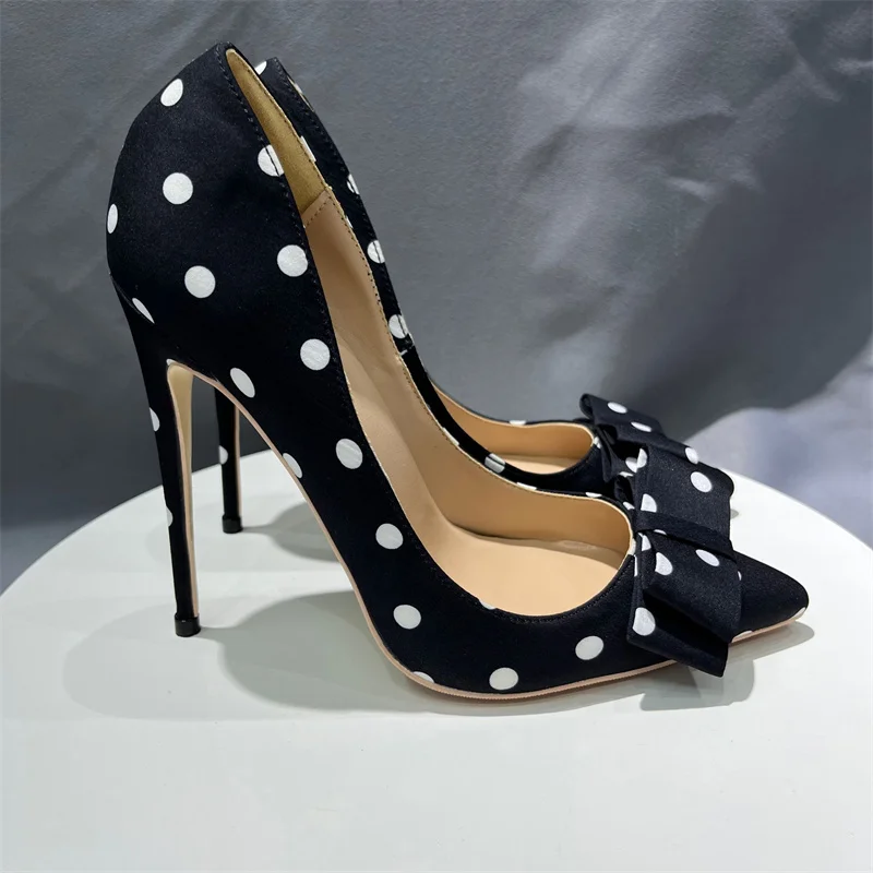 Black Polka Dot Stain 10Cm Heels Knot Studded Women'S Modern Heel ...