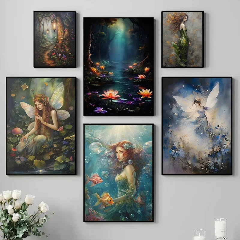 Mermaids-on-The-Seabed-Beautiful-Fairy-in-Enchanted-Forest-Poster ...