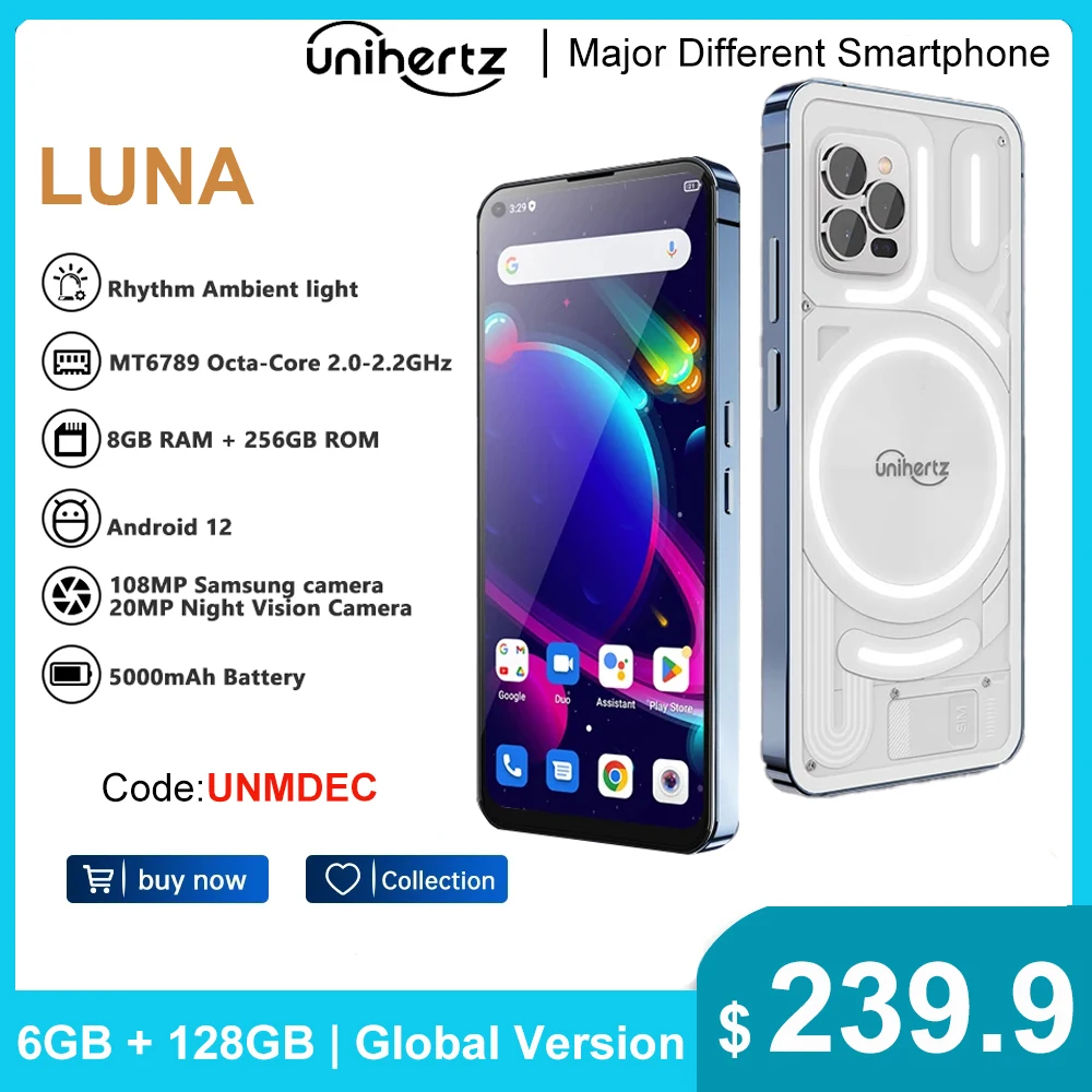 Unihertz-Luna-Smartphone-ritmo-ambientale-LED-strip-Music-Phone-8GB-RAM ...