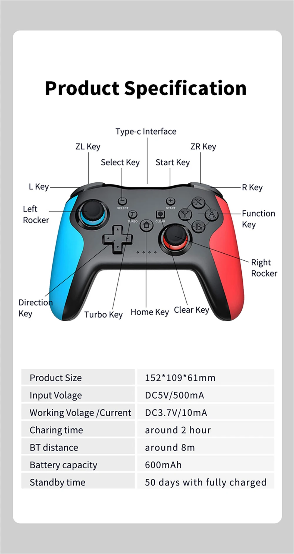 Manette de jeu sans fil Bluetooth 24 ghz pour Nintendo Switch Pro PC PS3 TV BOX noctilumineux ...