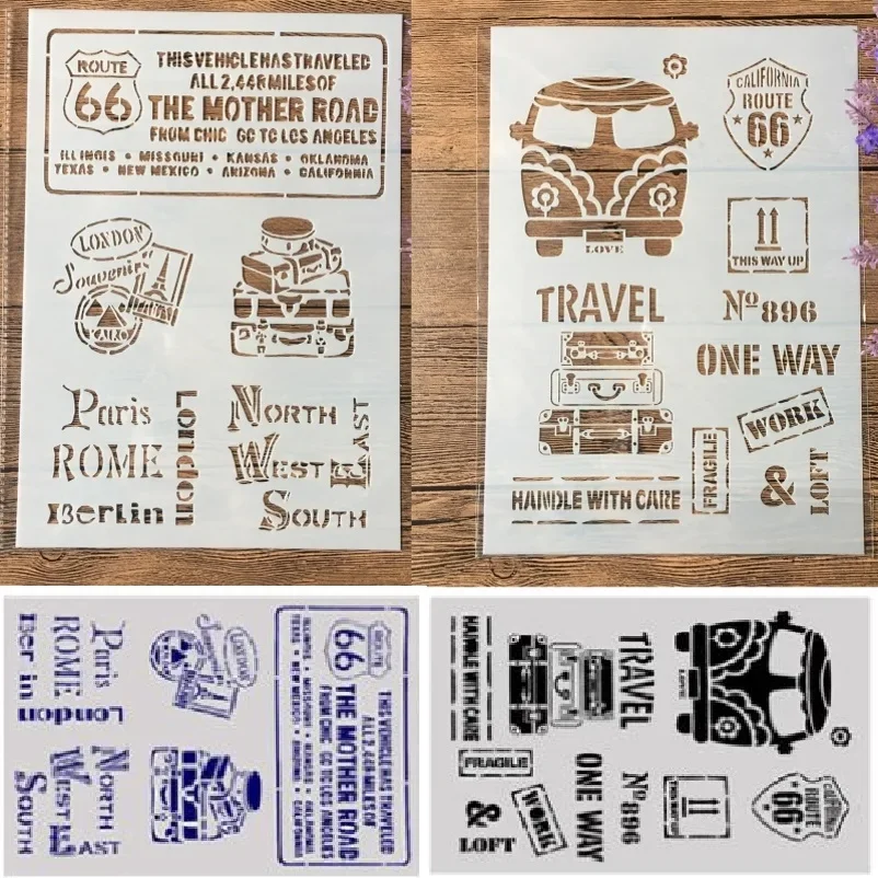 2Pcs/Lot A4 Bus Route 66 Label DIY Craft Layering Stencils Painting ...