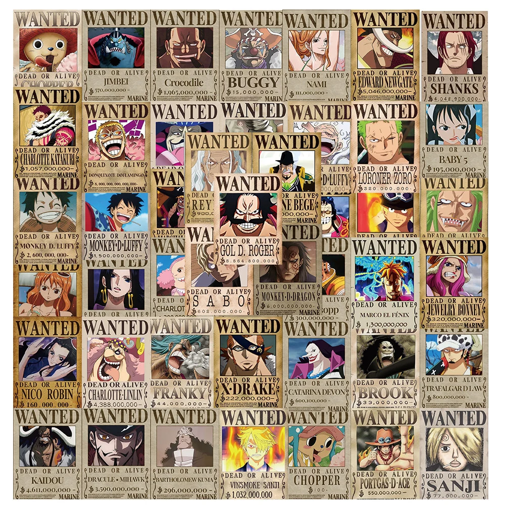 10-30-56pcs-Cool-Anime-ONE-PIECE-Wanted-Poster-Stickers-Cartoon ...