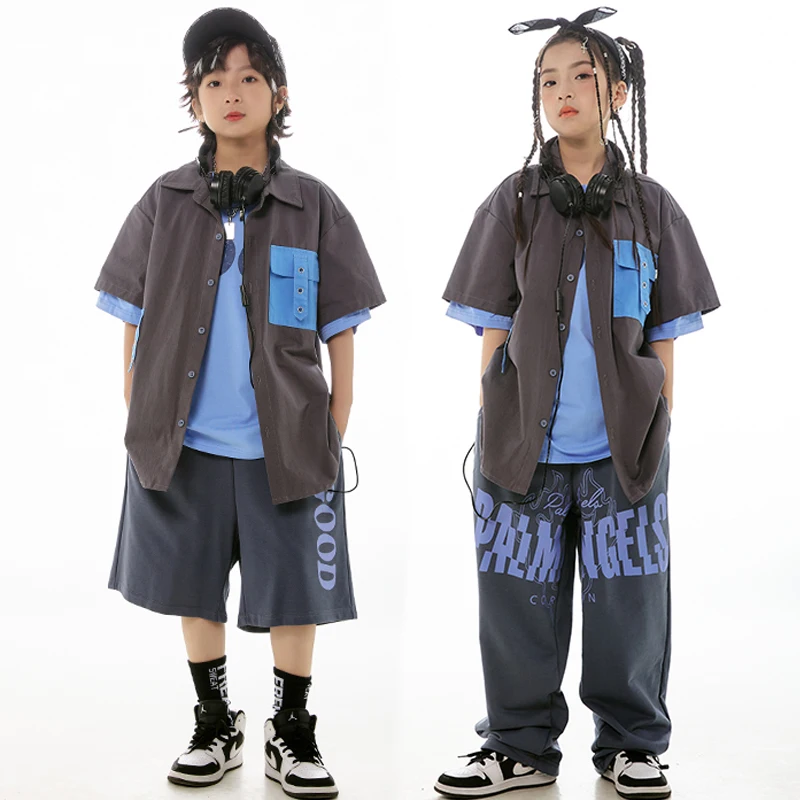 Children-Hip-Hop-Dance-Costume-Gray-Shirt-Loose-Coat-Pants-Boys-Girls ...
