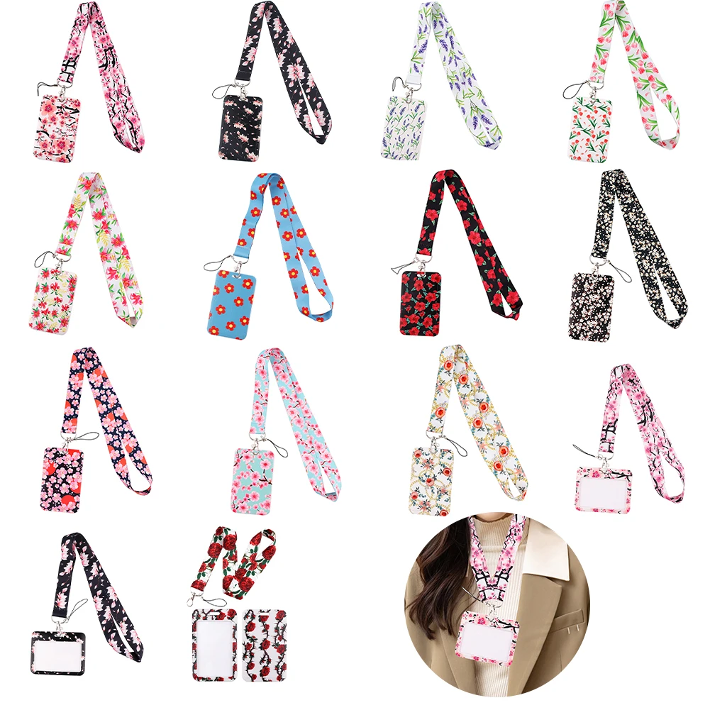 Rose Print Lanyard Card Holder Neck Strap for key ID Card Cellphone ...