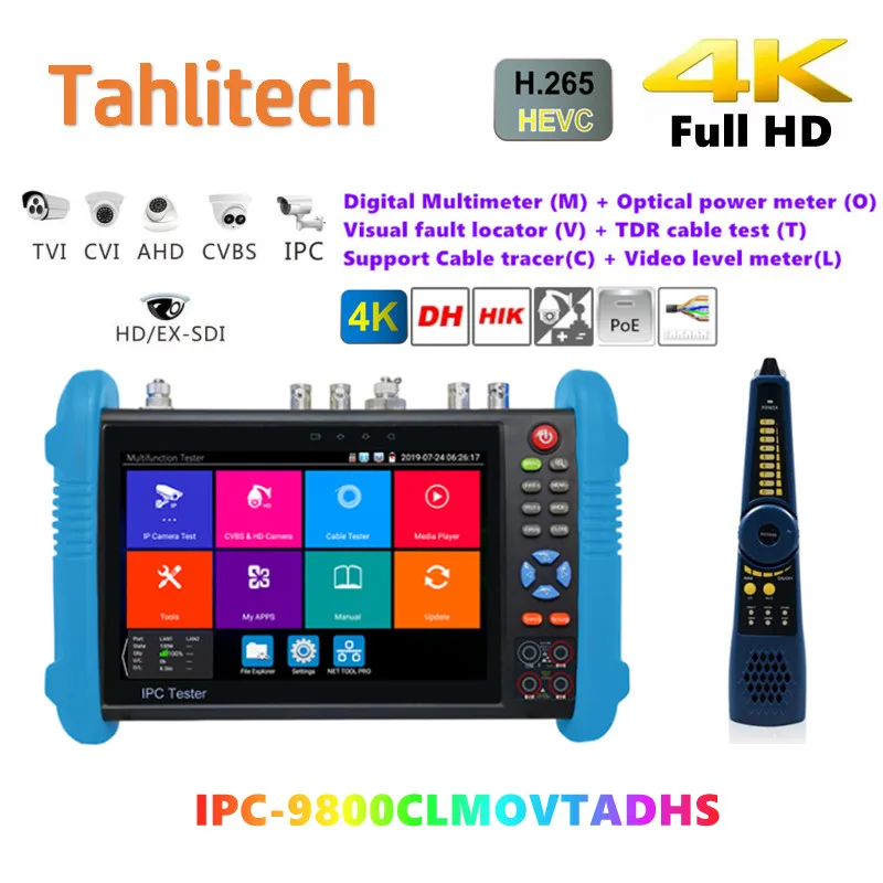 7 인치 CCTV 테스터, IPC 테스터 모니터, IPC9800 플러스 4K IP 카메라 테스터, 8MP AHD TVI CVI ...