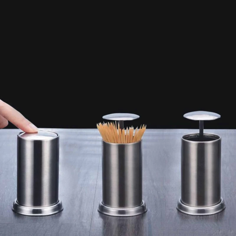 Press-Type-Stainless-Steel-Toothpick-Holder-Storage-Box-Stand-Creative ...