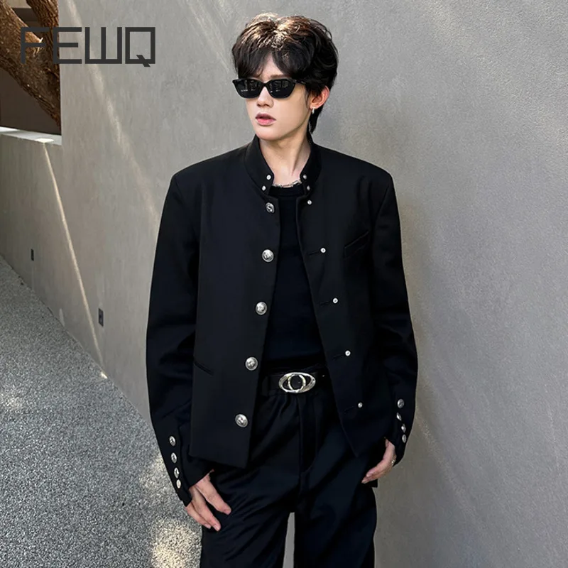 FEWQ Chinese Style Men's Jackets Stand Collar Solid Color Casual Metal ...