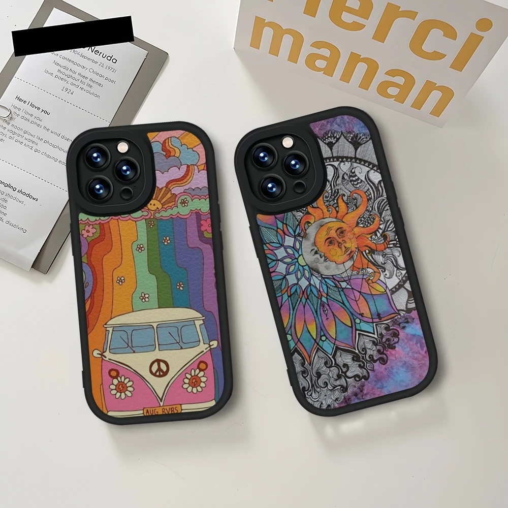 Indie Hippie Art Phone Case Silicone Soft Black For IPhone 13 14 15 12 ...