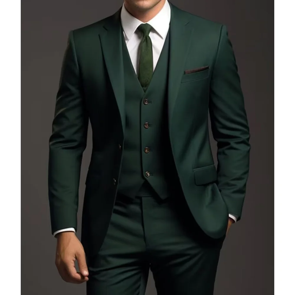 Dark Green Men Suits 3 Piece Set Elegant Single Breasted Notch Lapel ...