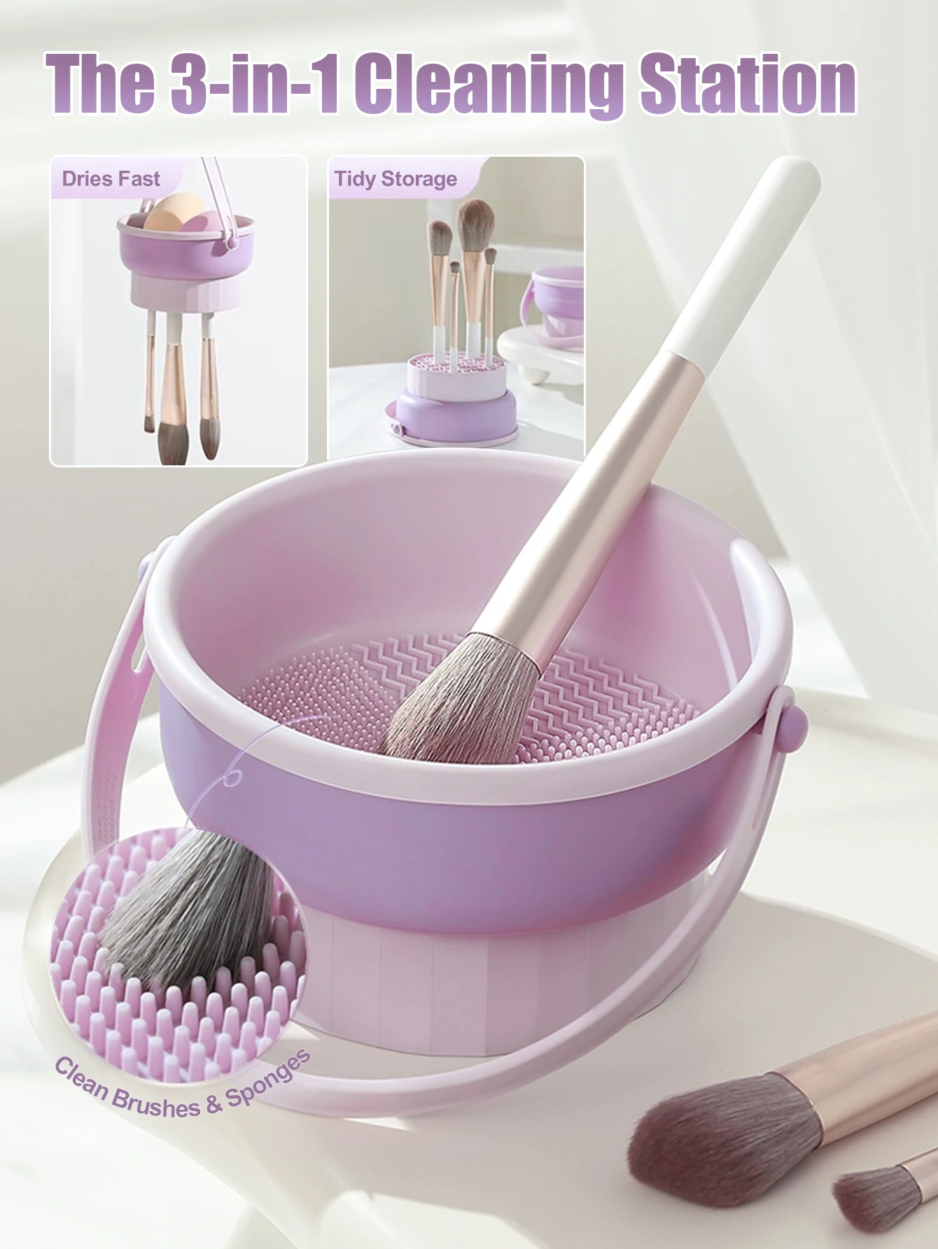 3 in 1 Makeup Brush Cleaner Dryer Organizer Silicone Wash Station ...