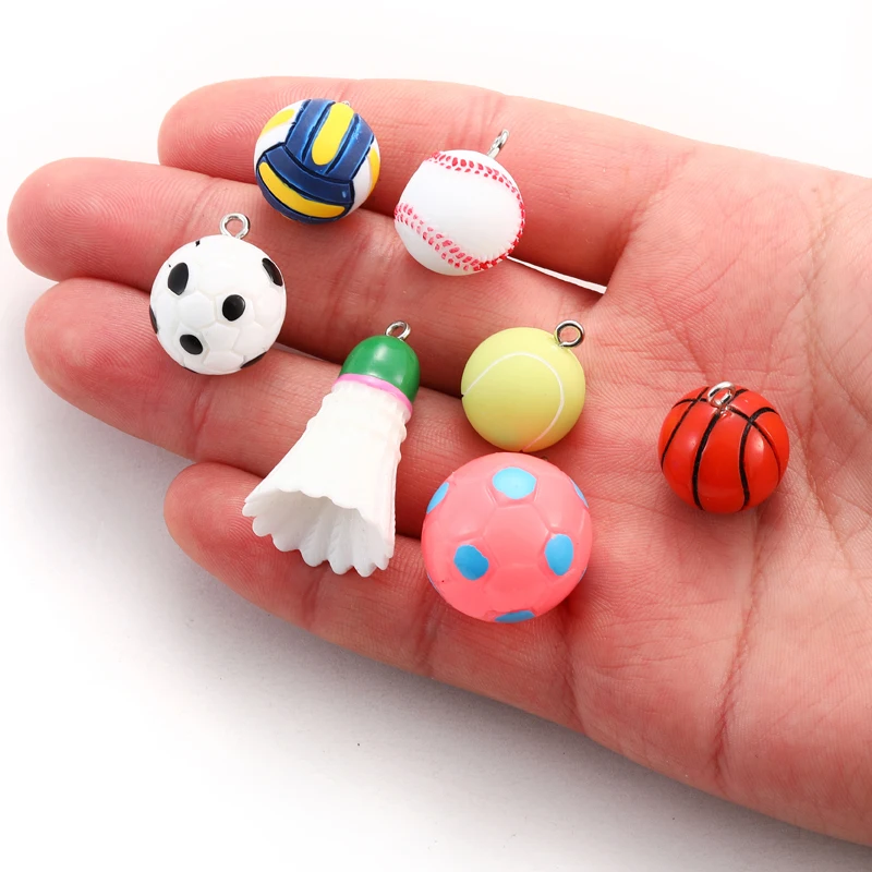 5pcs 3D 7 styles sport balls Charms basketball football badminton ...