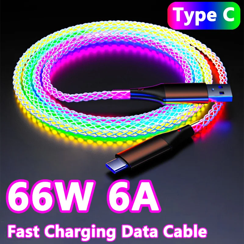 66W-6A-RGB-Color-Light-USB-To-Type-C-Cable-Fast-Charging-Data-USB-C ...