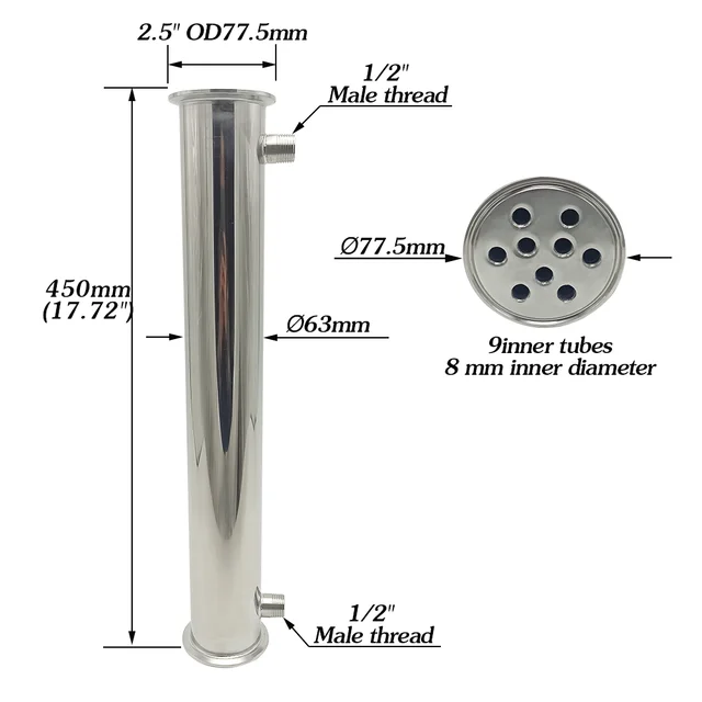 2.5" Shotgun Distillation Condenser, Split Reflux,For Home Brew ...