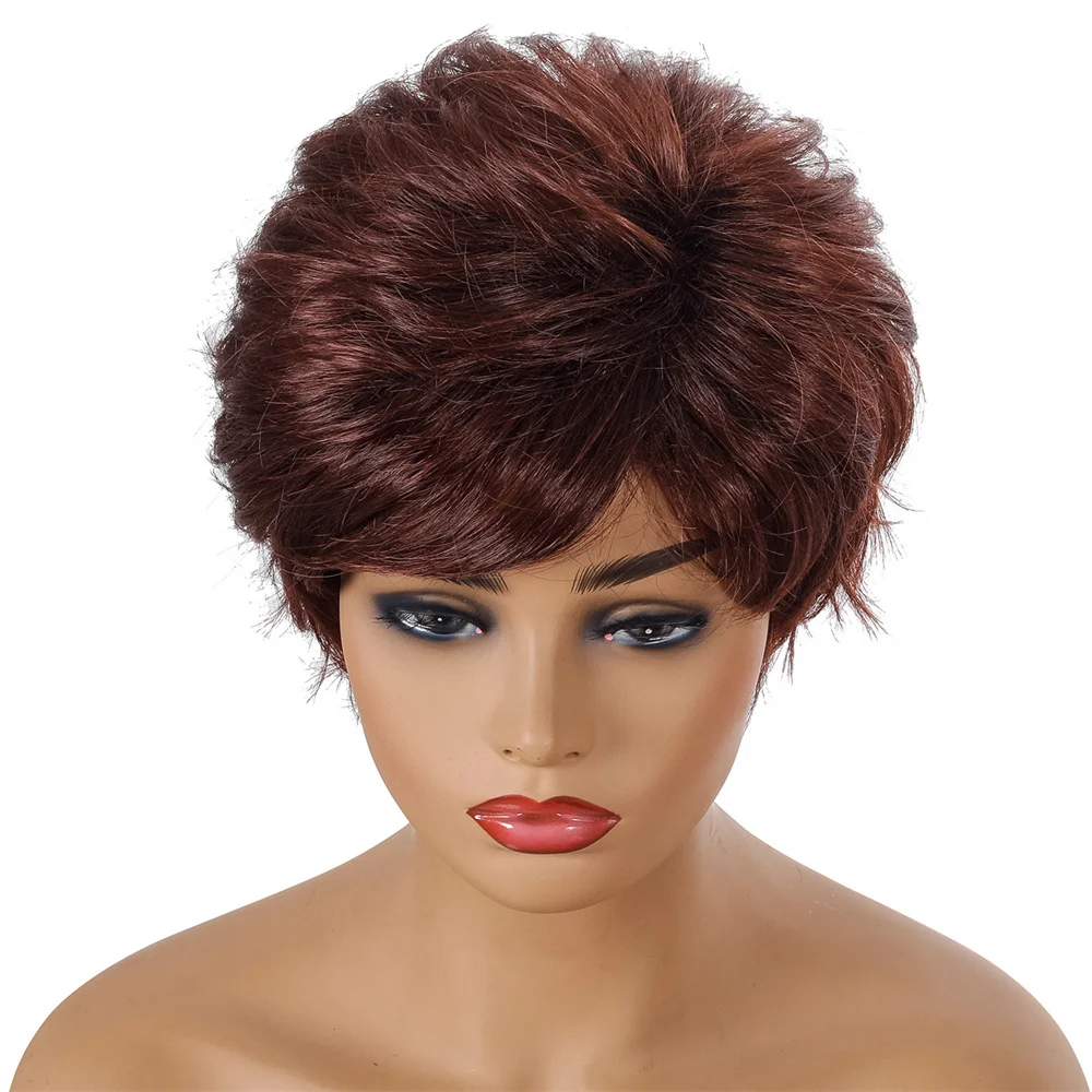 Perruque,WIG323E--Perruque Synthétique Coupe Pixie Courte Avec Frange ...
