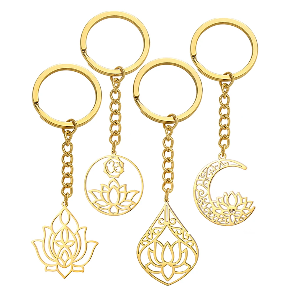 Dawapara Vintage Lotus Flower Keychain The Buddha OM Symbol Crescent ...