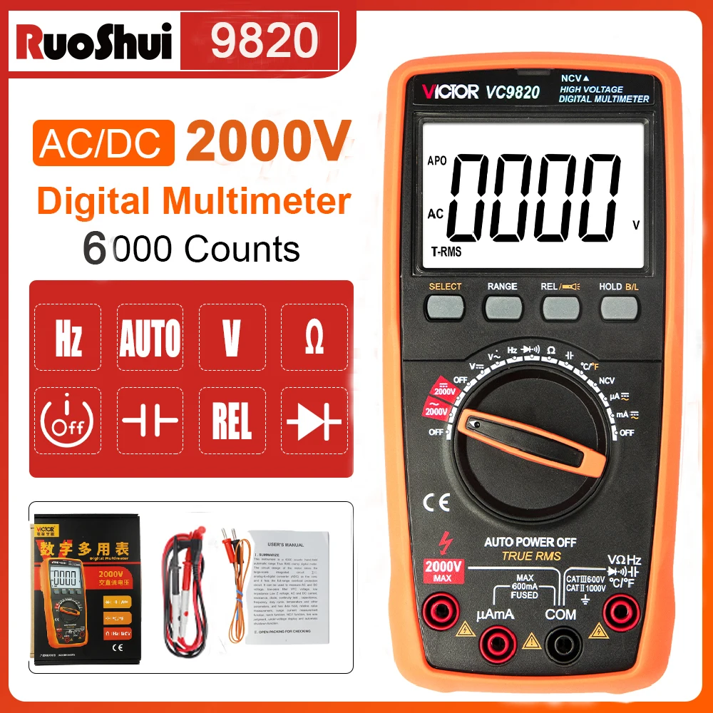VICTOR Digital multimeter Tester 2000V AC DC Current Volt Ohm Meter ...