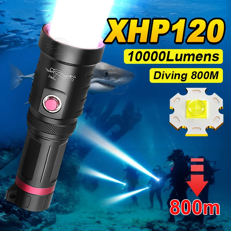 10000lumens Diving Flashlight 18650 Rechargeable Underwater Lantern ...