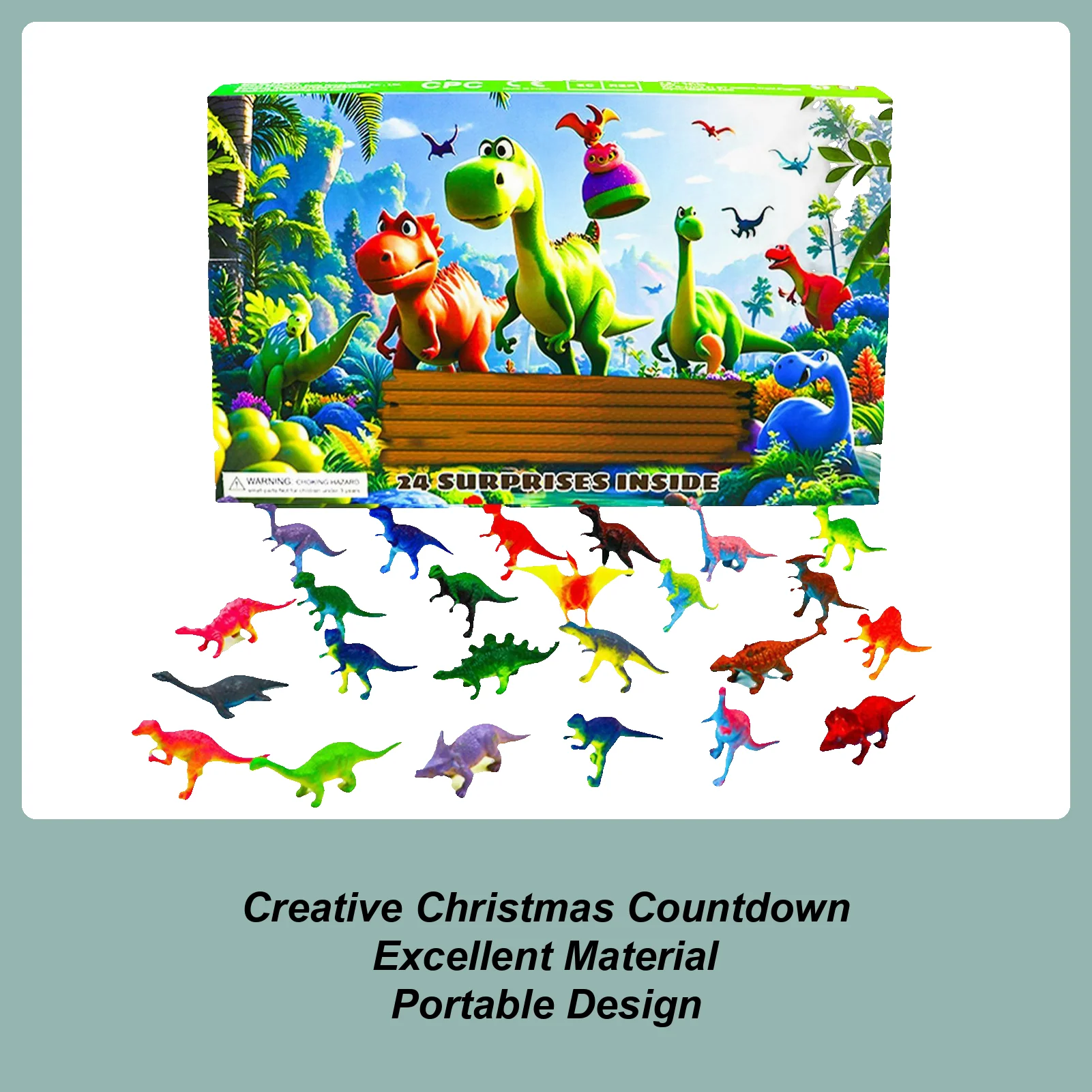 Christmas Countdown Calendar Dinosaur Figurine Holiday Advent 24-Day ...