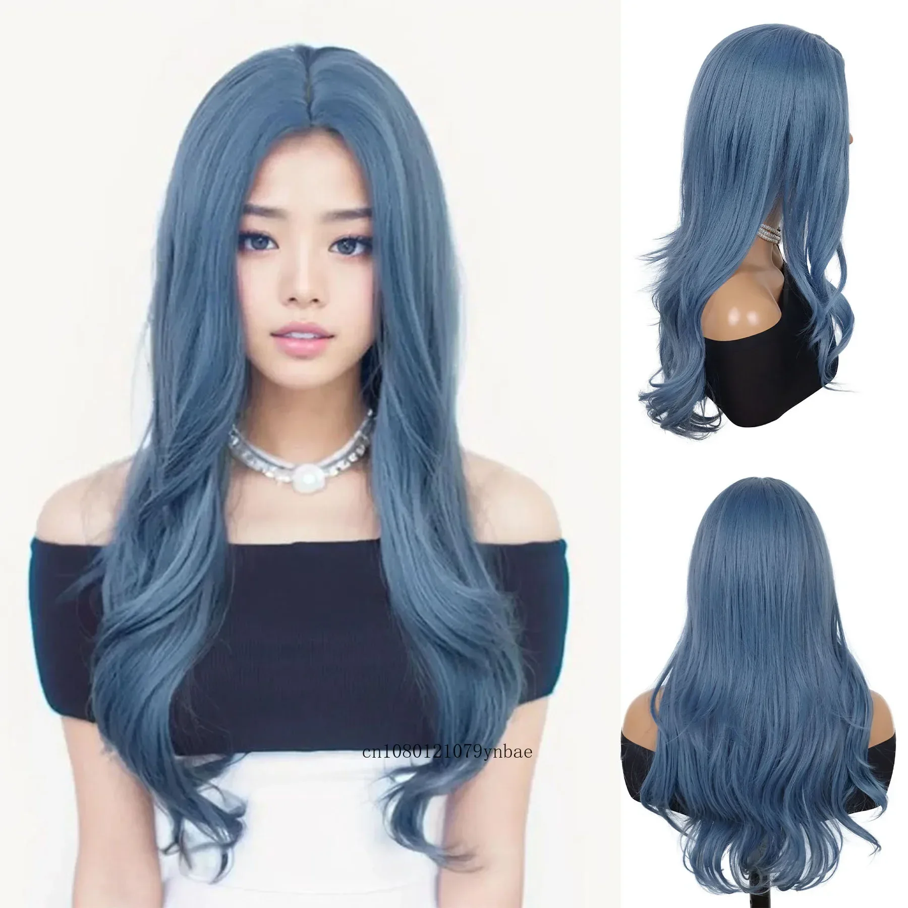 Synthetic Blue Wigs for Women 28 Inch Middle Part Long Curly Wig ...