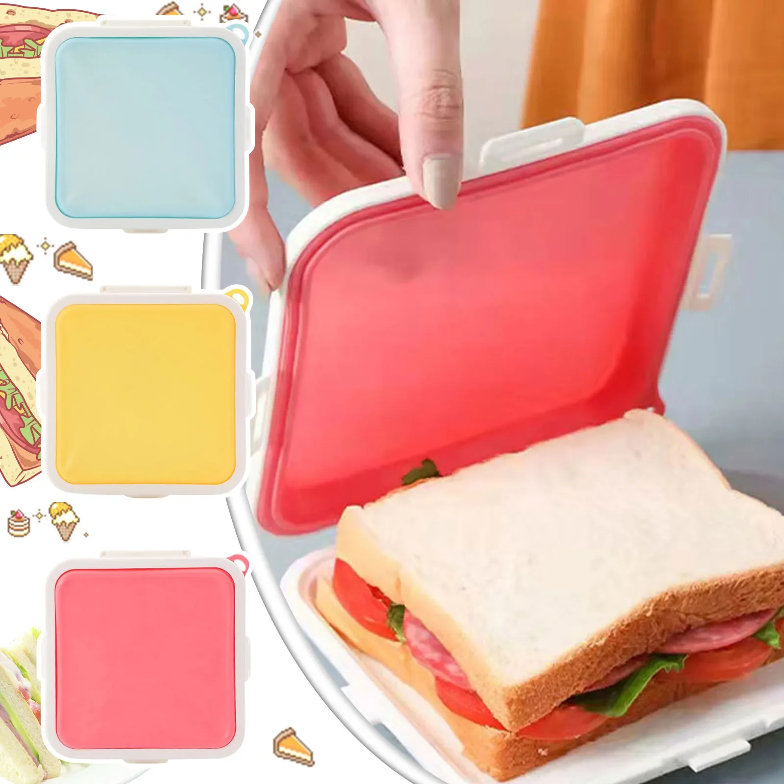 Portable-Silicone-Microwave-Sandwich-Storage-Box-Tuppers-Food-Bento ...