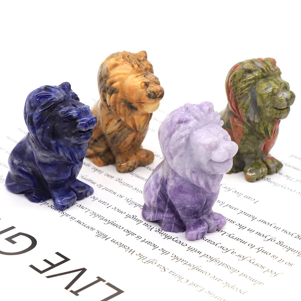 2-Lion-Gem-Statue-Natural-Stone-Crystal-Hand-Carved-Healing-Animal ...