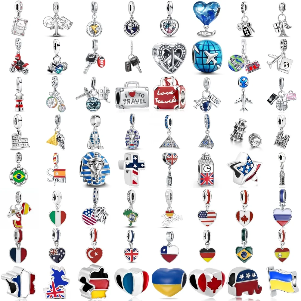 Newest-925-Silver-Plated-Ukraine-Brazil-UK-Spain-Eiffel-Tower-Flag ...