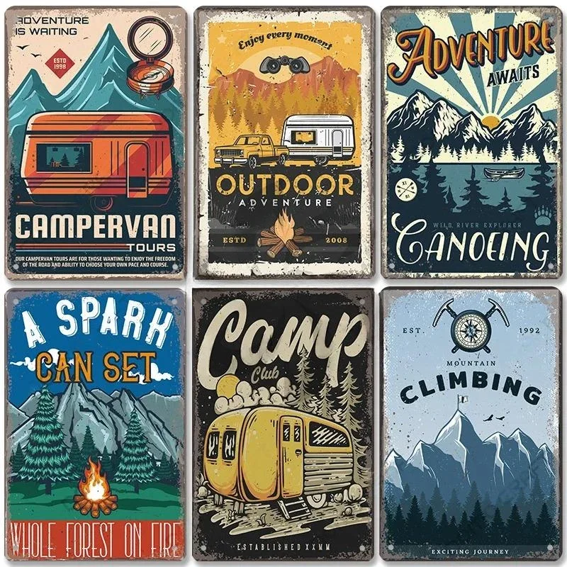 Camping Adventure Plaques VintageMetal Tin Signs Plate Mountain Trip ...