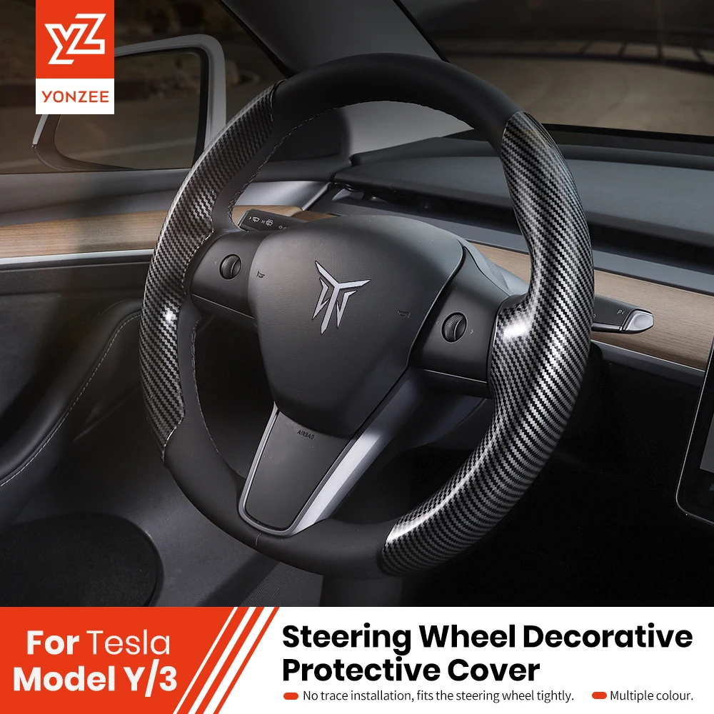 YZ-Car-Steering-Wheel-Cover-For-Tesla-Model-3-Y-Carbon-Fiber-Steering ...