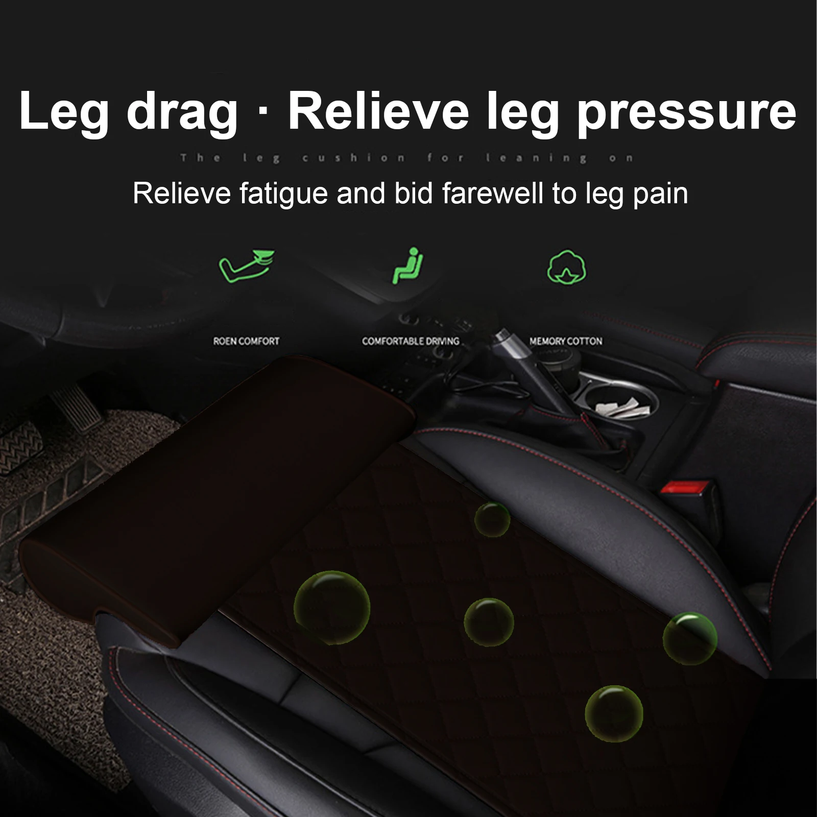 Leather-Car-Seat-Extender-Cushion-Leg-Support-Pillow-Memory-Foam-Knee ...