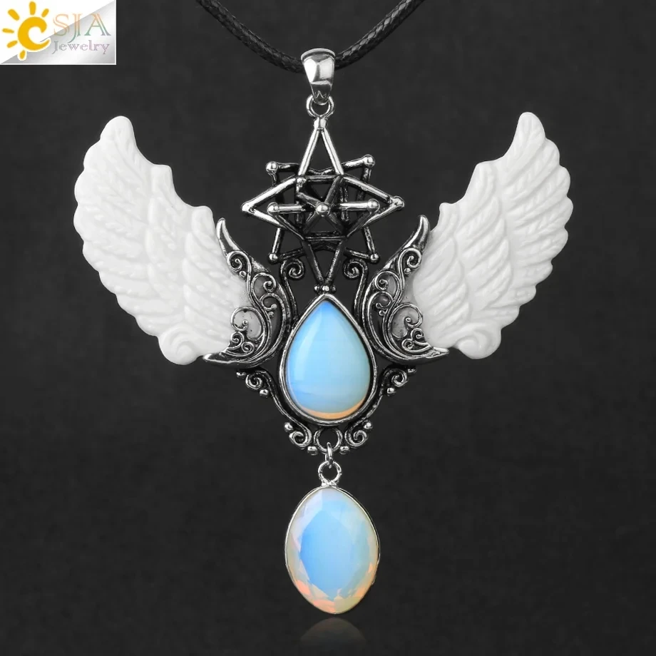 Merkaba-Wasser-tropfen-Kristall-Halskette-Naturstein-Anh-nger-Vintage-Engels-fl-gel-Schmuck-Opal ...