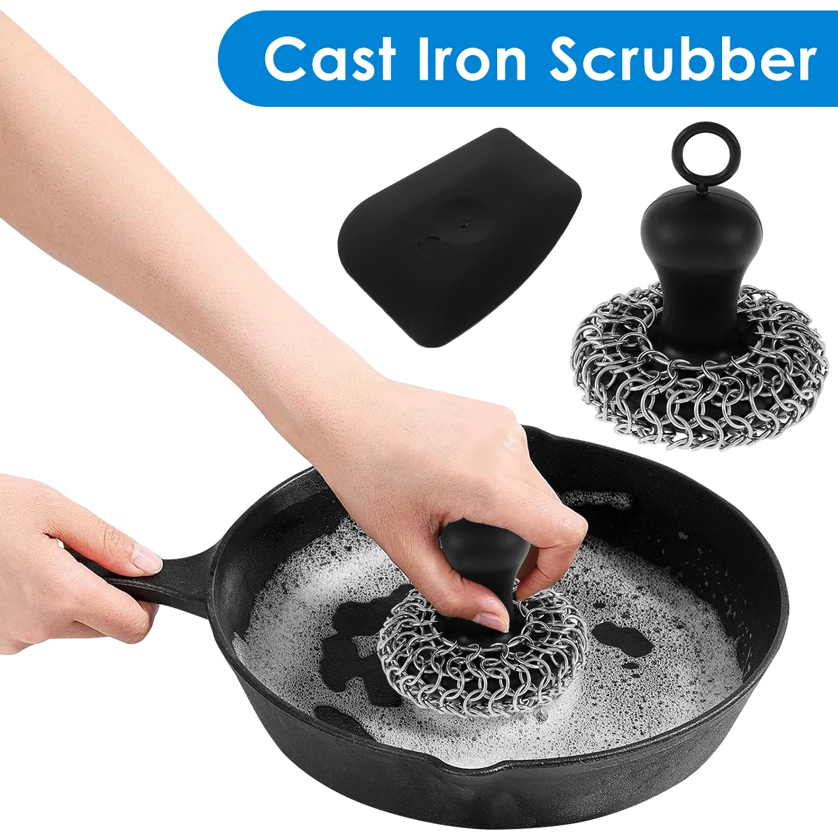 20Pcs-Cast-Iron-Scrubber-Food-Grade-Stainless-Steel-Chainmail-Scrubber ...