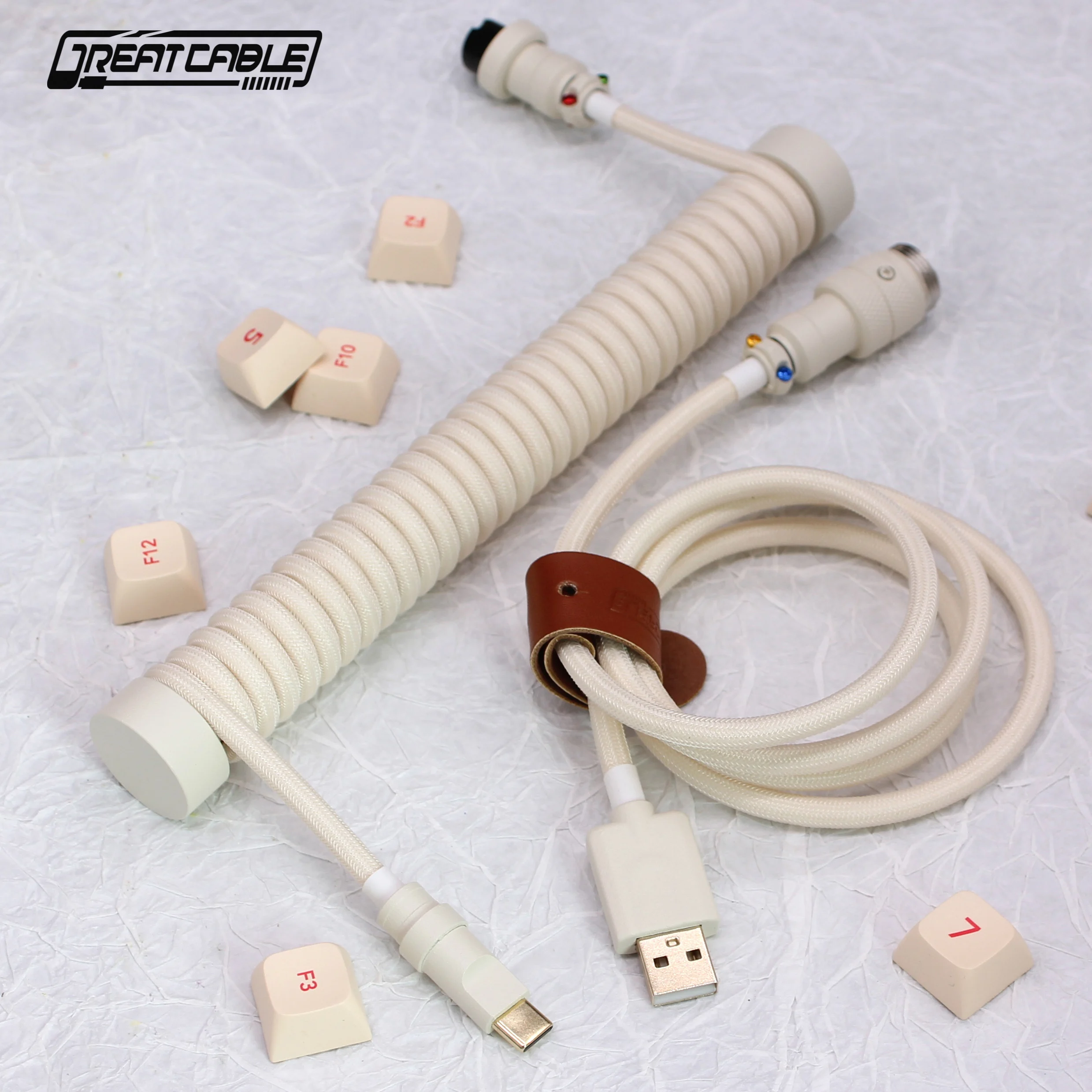 Beige Keyboard CableHandmade Custom Type-C Data CableColorful Air Plug ...