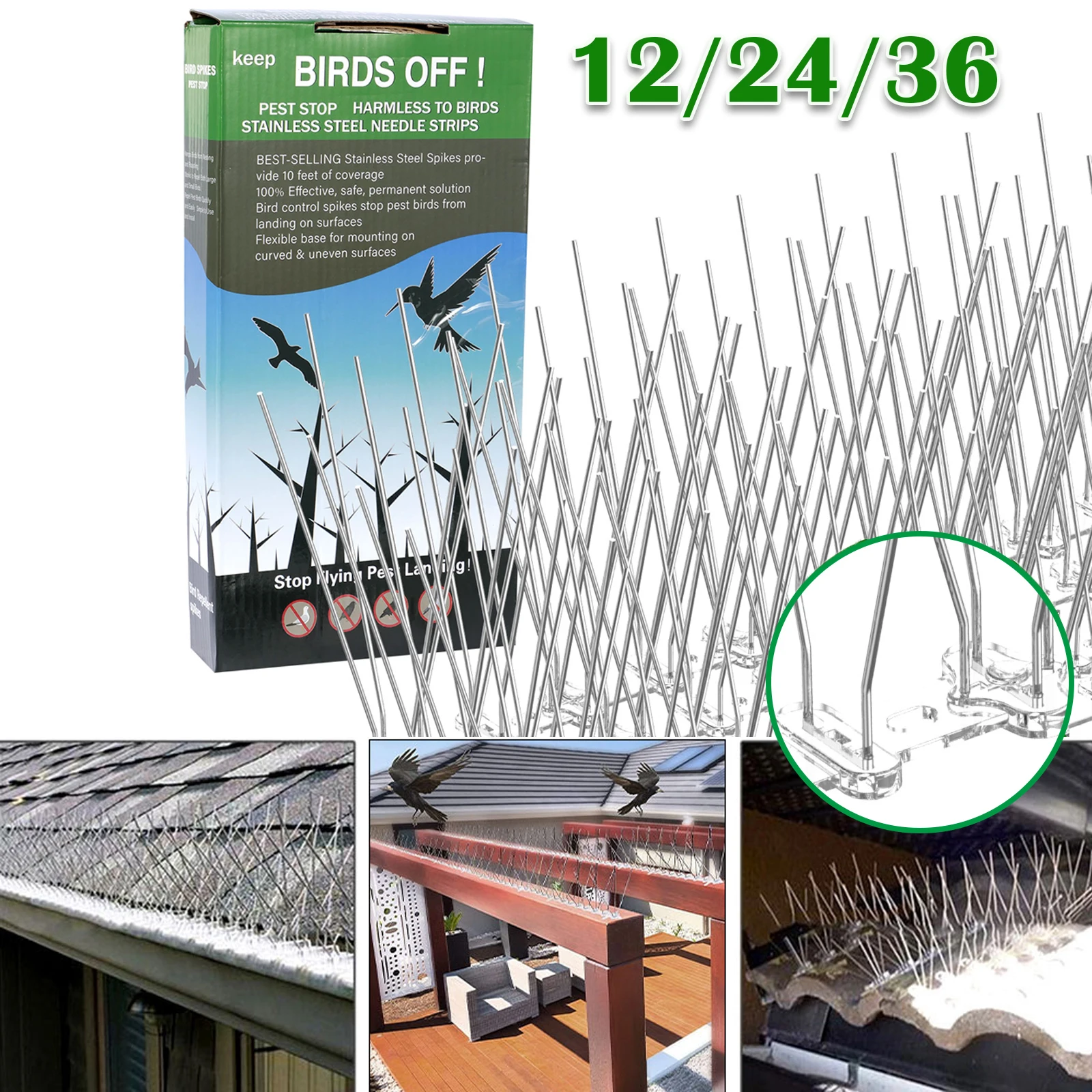 Stainless-Steel-Deterrent-Bird-Repeller-Durable-Bird-Repellent-Spikes ...