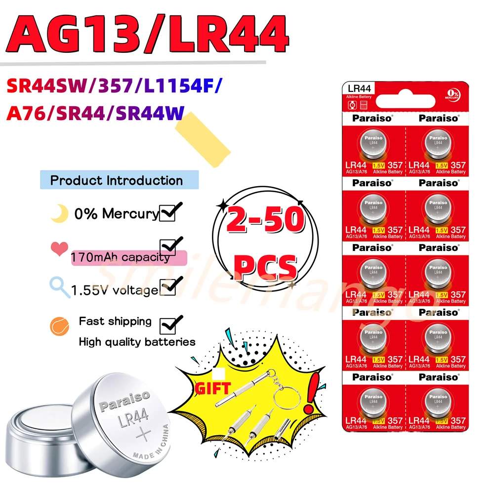 New High-Capacity1.55V AG13 LR44 L1154 RW82 SR1154 SP76 SR44 Button ...